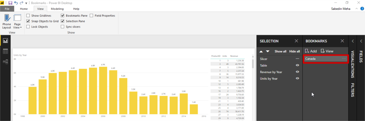 How to Create Power BI Bookmarks Tutorial